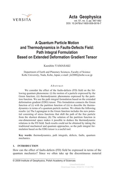 Pdf A Quantum Particle Motion And Thermodynamics In Faults Defects
