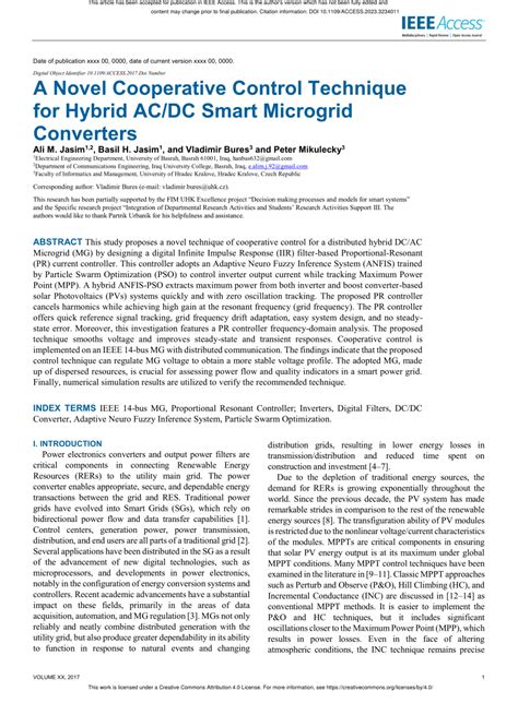 Pdf A Novel Cooperative Control Technique For Hybrid Ac Dc Smart Microgrid Converters