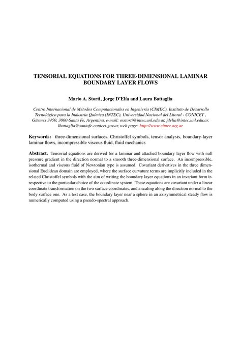 Pdf Tensorial Equations For Three Dimensional Laminar Boundary Layer