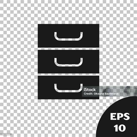 투명 한 배경에 격리 된 문서 아이콘 검정 서랍 아카이브 용지 서랍 파일 캐비닛 서랍 사무용 가구 벡터 일러스트레이션 0명에