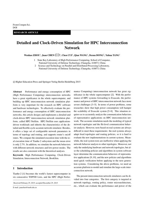 Pdf Detailed And Clock Driven Simulation For Hpc Interconnection Network