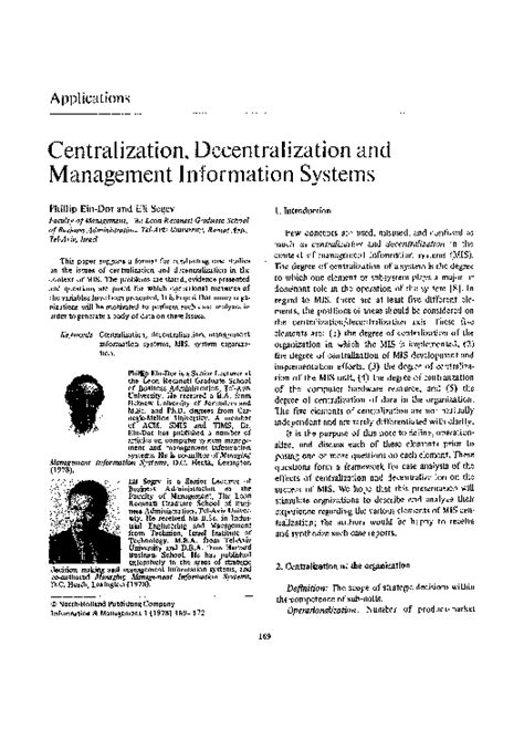 Pdf Centralization Decentralization And Management Information Systems