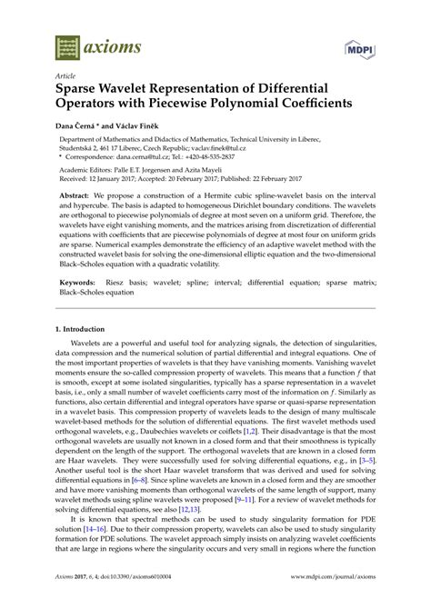 Pdf Sparse Wavelet Representation Of Differential Operators With Piecewise Polynomial Coefﬁcients