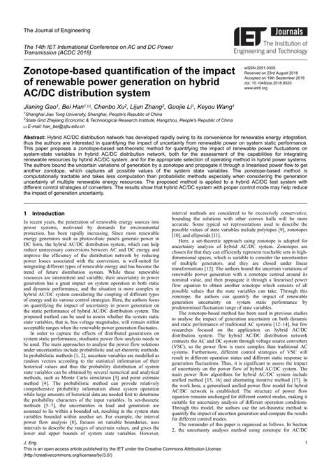 Pdf Zonotope Based Quantification Of The Impact Of Renewable Power