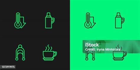 세트 라인 커피 컵 겨울 모자 온도계 및 온도계 및 온도계 용기 아이콘 벡터 개인 장식품에 대한 스톡 벡터 아트 및 기타 이미지 개인 장식품 검은색 겨울 Istock