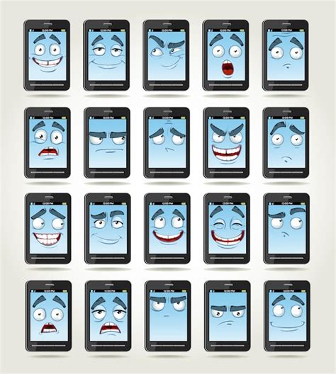 Набор смайликов с разными эмоциями Премиум векторы