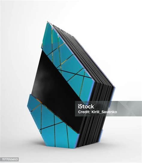 흰색 배경 렌더링 3d 이미지에 돌과 파란색 유리로 만든 건물의 미래 조각 검은색에 대한 스톡 사진 및 기타 이미지 검은색 돌 건축자재 유리 재료 Istock