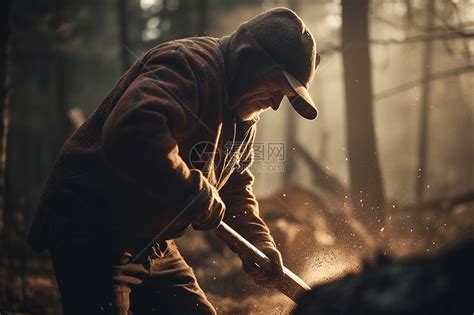 伐木工人用斧头砍树高清图片下载 正版图片600059066 摄图网