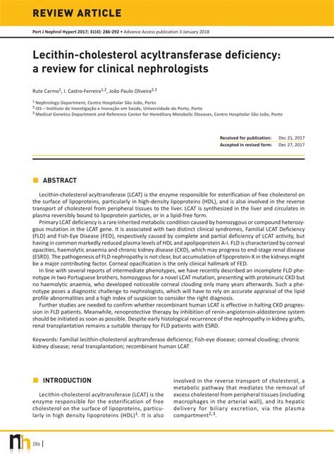 Pdf Lecithin Cholesterol Acyltransferase Deficiency A Review For