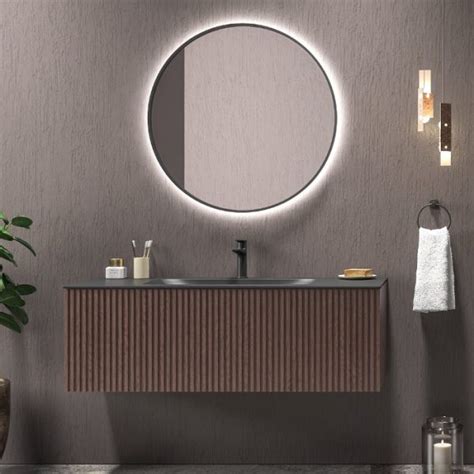 Donatello Μοντέρνο Σετ Καφέ Κρεμαστό Έπιπλο Μπάνιου Κόντρα Πλακέ Θαλάσσης με Μαύρο Νιπτήρα 3