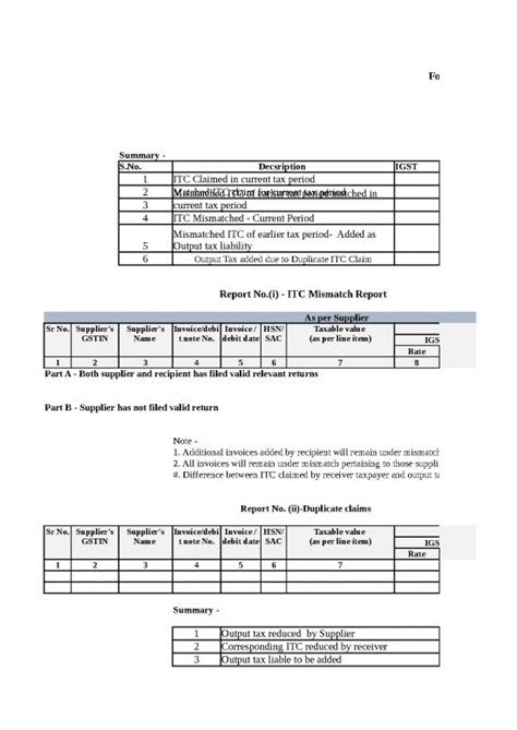 Excel Report Format Template 32369 Itc Mismatch Report 26092016
