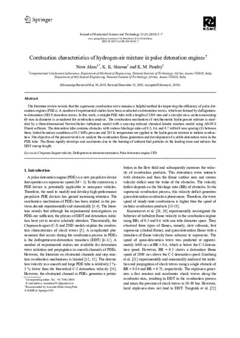 Combustion Characteristics Of Hydrogen Air Mixture In Pulse Detonation Engines