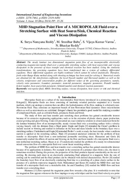 Pdf Mhd Stagnation Point Flow Of A Micropolar Fluid Over A Stretching Surface With Heat Source