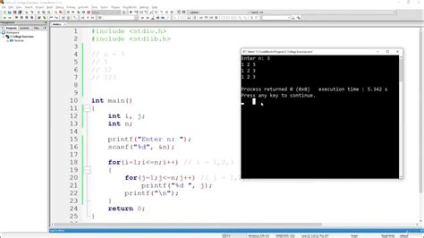 C Programming Example Nested Loops Print Right Angle Triangle