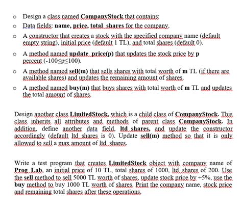 Solved O Design A Class Named Company Stock That Contains