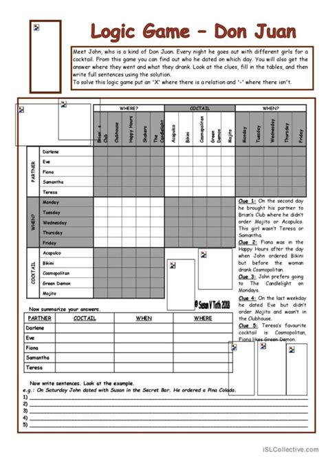 Logic Game 75th Don Juan With English Esl Worksheets Pdf And Doc