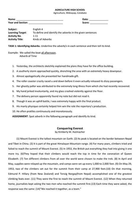 11 Kinds Of Adverb Docx Climbing Extreme Sports