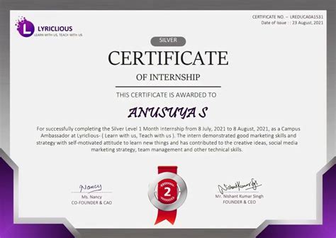 anusuya s on linkedin internship
