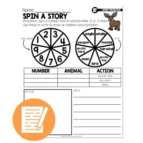 Lucky To Learn Math Addition Word Problems Lesson 210 Independent Practice Spin A Story