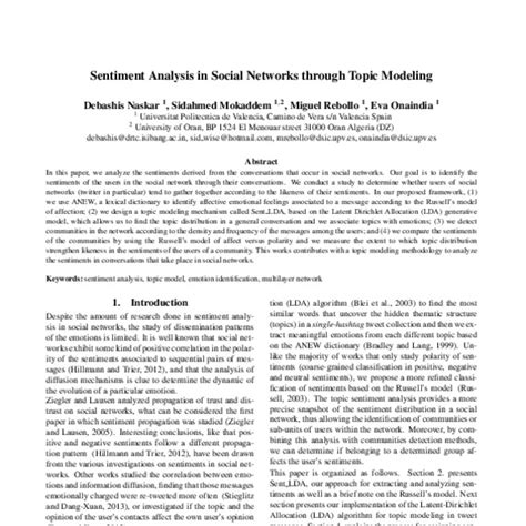 Sentiment Analysis In Social Networks Through Topic Modeling Acl Anthology