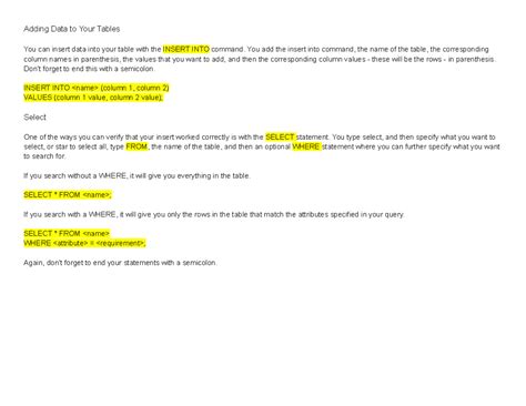sql boot camp notes modules 4 6 adding data to your tables you can insert data into your