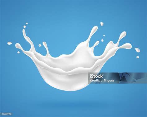 우유 밝아진 파란색 배경에 고립입니다 사실적인 벡터 일러스트 우유에 대한 스톡 벡터 아트 및 기타 이미지 우유 물이 튀는 3차원 형태 Istock