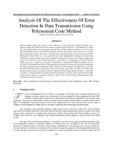 Pdf Analysis Of The Effectiveness Of Error Detection In Data