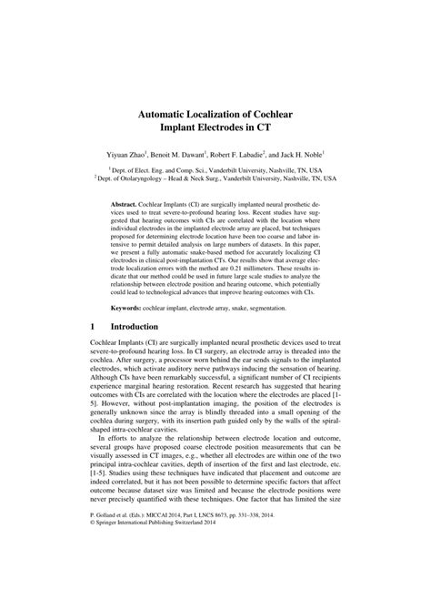 Pdf Automatic Localization Of Cochlear Implant Electrodes In Ct