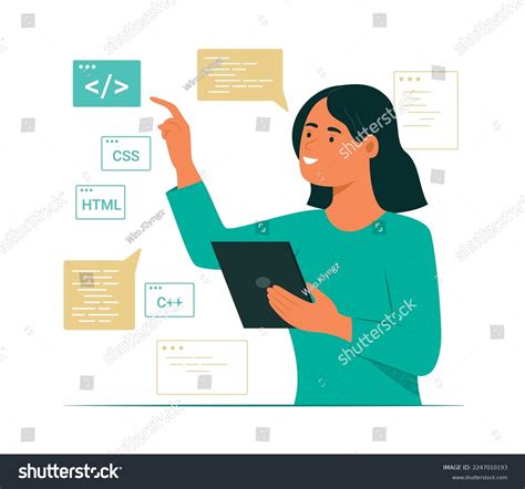 Programmer Woman Process Coding Software Development Stock Vector Royalty Free 2247010193