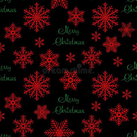 Simple Seamless Red And Green Christmas Pattern Of Snowflakes On Black