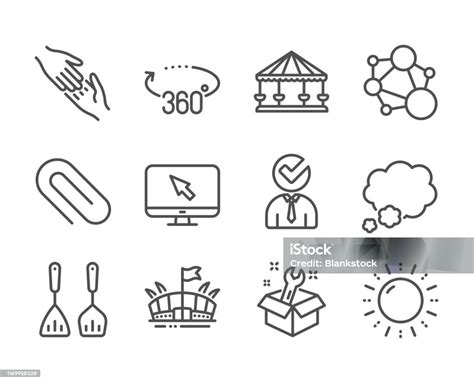 회전 목마 종이 클립 요리 칼과 같은 비즈니스 아이콘 의 집합입니다 벡터 각도에 대한 스톡 벡터 아트 및 기타 이미지 각도 스타디움 객실 있음 Istock