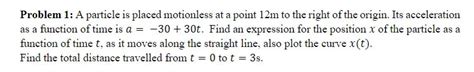 Solved Problem A Particle Is Placed Motionless At A Point Chegg