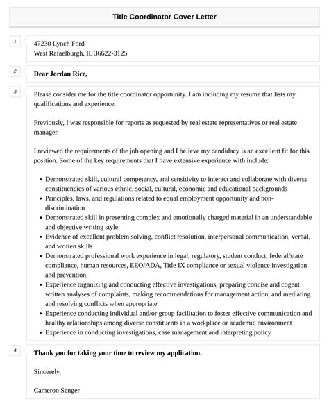 Title Coordinator Cover Letter Velvetjobs