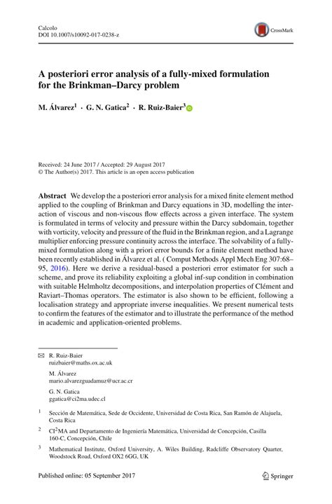 Pdf A Posteriori Error Analysis Of A Fully Mixed Formulation For The Brinkman Darcy Problem