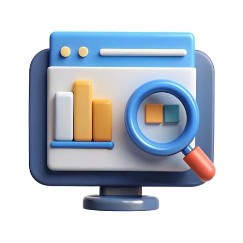 3d Render Of A Browser Window Showing A Bar Graph With A Magnifying Glass Over It Premium Ai