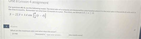 Solved Unit 8 Lesson 4 Assignment For Questions 1 3 Use The Following Model The Total Sales
