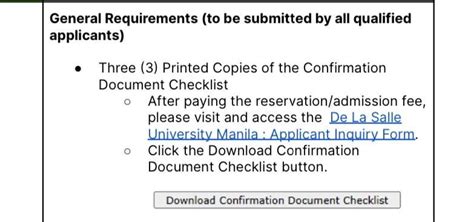 Confirmation Document Checklist Rdlsu