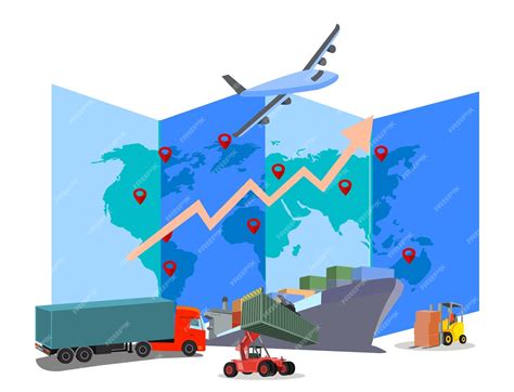 일출 물류 수입 수출 및 운송 시 조선소에서 일하는 크레인 다리가 있는 비즈니스 컨테이너 화물선 및 화물 비행기의 물류 및 운송 프리미엄 벡터