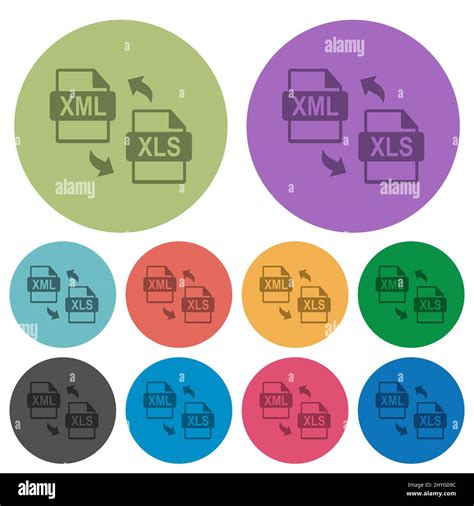 Xml Xls File Conversion Darker Flat Icons On Color Round Background Stock Vector Image And Art Alamy