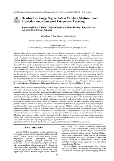 Pdf Handwritten Image Segmentation Carakan Madura Based Projection And Connected Component