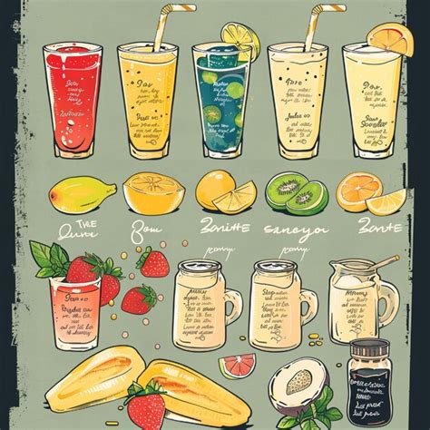 a detailed illustration of a smoothie recipe with stepbystep