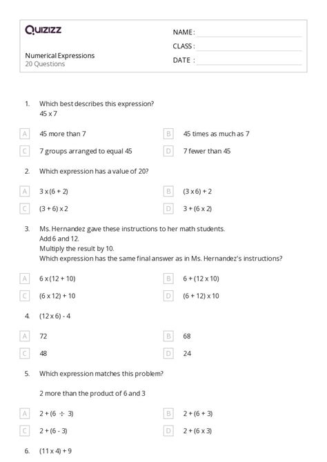 Expressions Worksheets For Th Grade On Quizizz Free Printable Worksheets Library