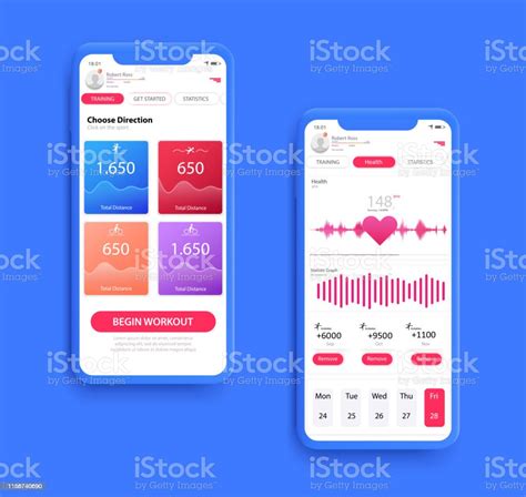 다른 Ui Ux Gui 화면은 모바일 앱 피트니스 응용 프로그램 디자인에 대한 응용 프로그램 및 평면 웹 아이콘을 적합합니다 모바일 앱을 모의 벡터 템플릿 건강관리와 의술에