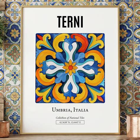 Umbria Italy Tile Art Print Traditional Maiolica Folk Poster Etsy