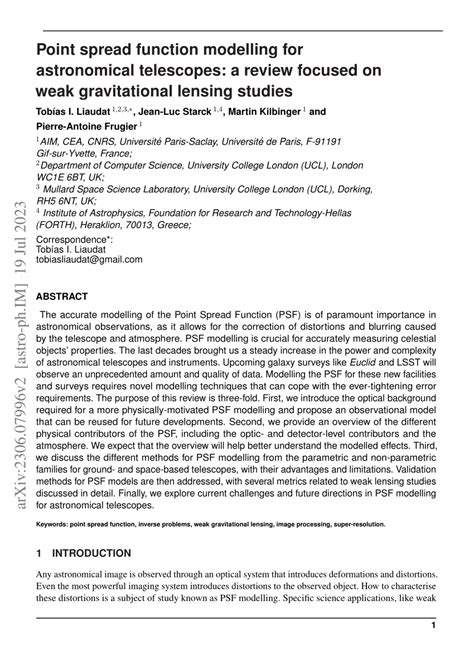 Pdf Point Spread Function Modelling For Astronomical Telescopes A Review Focused On Weak