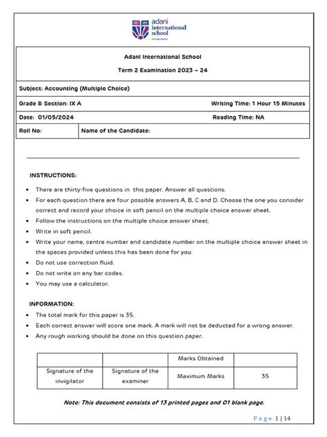 Igcse Accounting 0452 Mcq Sample Question Paper Download Free Pdf Debits And Credits