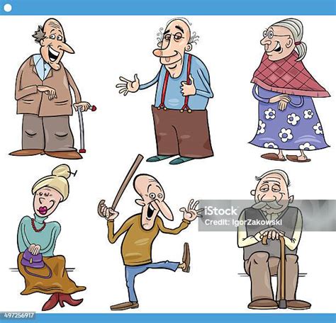 Senioren Personen Mit Cartoon Illustration Stock Vektor Art Und Mehr
