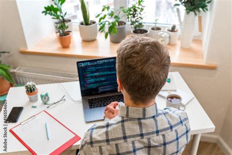 Closeup Coding On Screen Mans Hands Coding And Programming On Screen Laptop Development Web