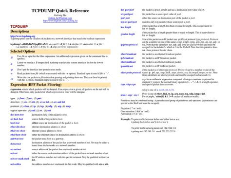 tcpdump quick reference pdf port computer networking network packet