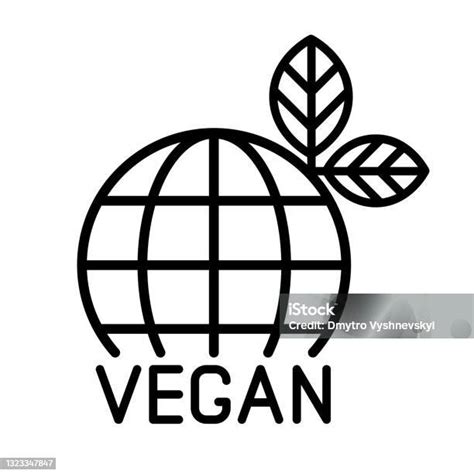 흰색으로 분리된 비건 선형 로고 아이콘입니다 웹 및 Ui 디자인 모바일 앱 및 인쇄 포장을위한 지구 와 잎과 비건 건강 비 폭력 음식 라인 아이콘 생활필수품에 대한 스톡